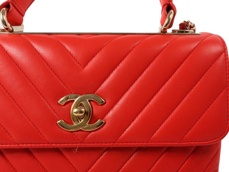 CHANEL TRENDY CC TOP HANDLE FLAP BAG Red For Sale at 1stDibs
