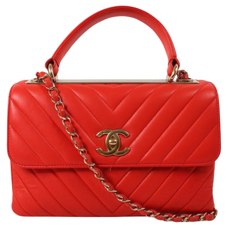 CHANEL TRENDY CC TOP HANDLE FLAP BAG Red For Sale at 1stDibs