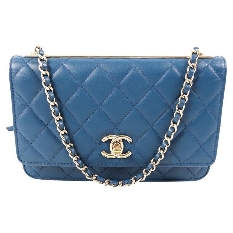 CHANEL TRENDY CC WALLET ON CHAIN BAG WOC - Blue For Sale at 1stDibs