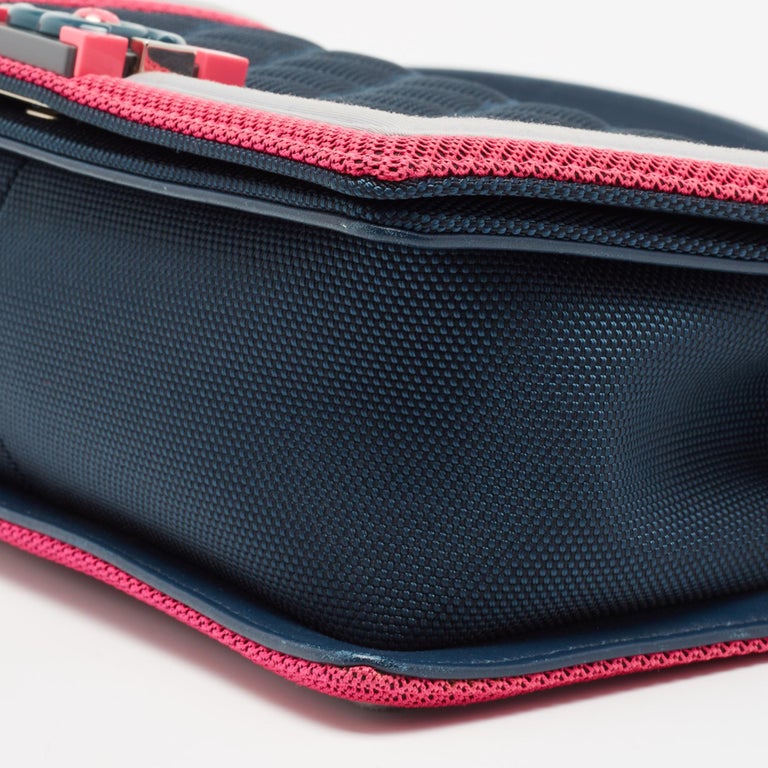 Chanel Tri Color Quilted Nylon Medium Boy Fluo Flap Bag For Sale at 1stDibs