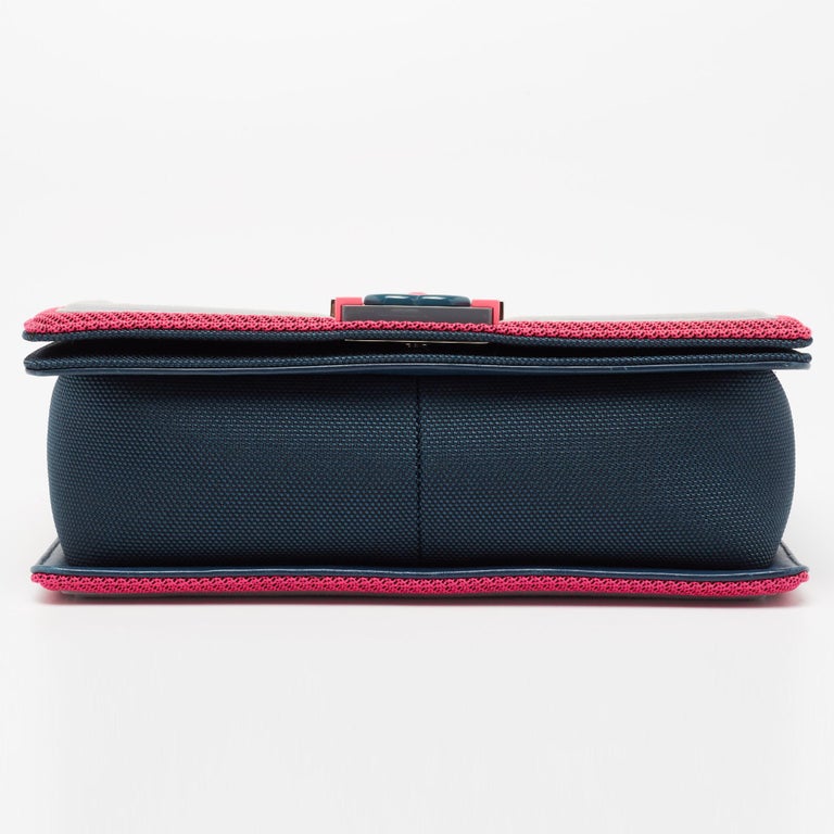 Chanel Tri Color Quilted Nylon Medium Boy Fluo Flap Bag For Sale at 1stDibs