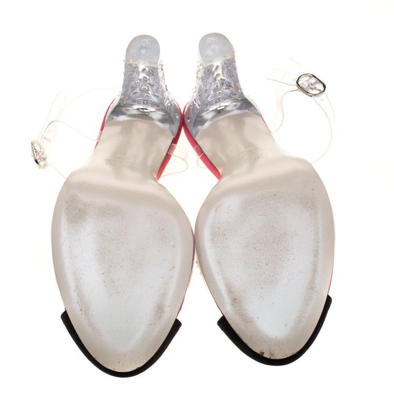 Chanel Tricolor PVC And Fabric Cap Toe Slingback Sandals Size 38.5 For ...