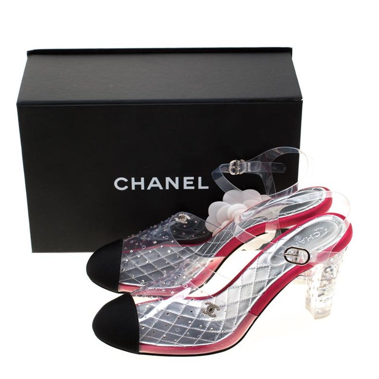 Chanel Tricolor PVC And Fabric Cap Toe Slingback Sandals Size 38.5 For ...