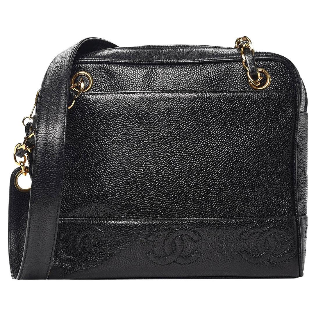 Chanel Triple CC Stitched Black Caviar Shoulder Tote For Sale at 1stDibs