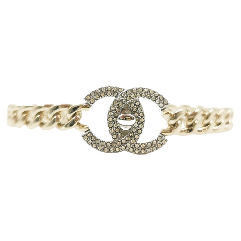 Chanel Turnlock Rhinestone CC Cuff Bangle Bracelet 2022 For Sale at 1stDibs