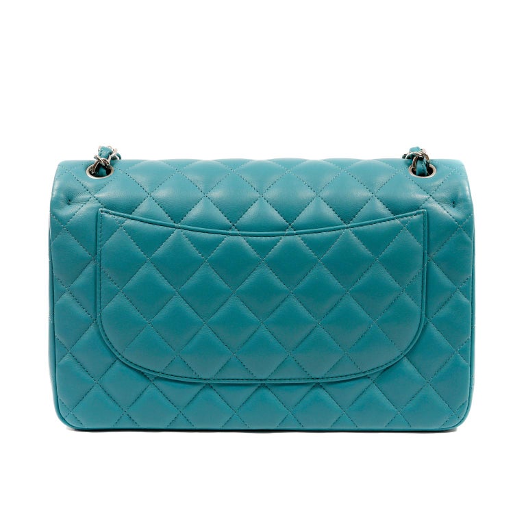 Chanel Turquoise Blue Lambskin Jumbo Classic Flap Bag For Sale at ...