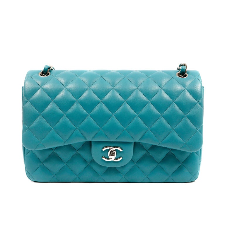 Chanel Turquoise Blue Lambskin Jumbo Classic Flap Bag For Sale at ...