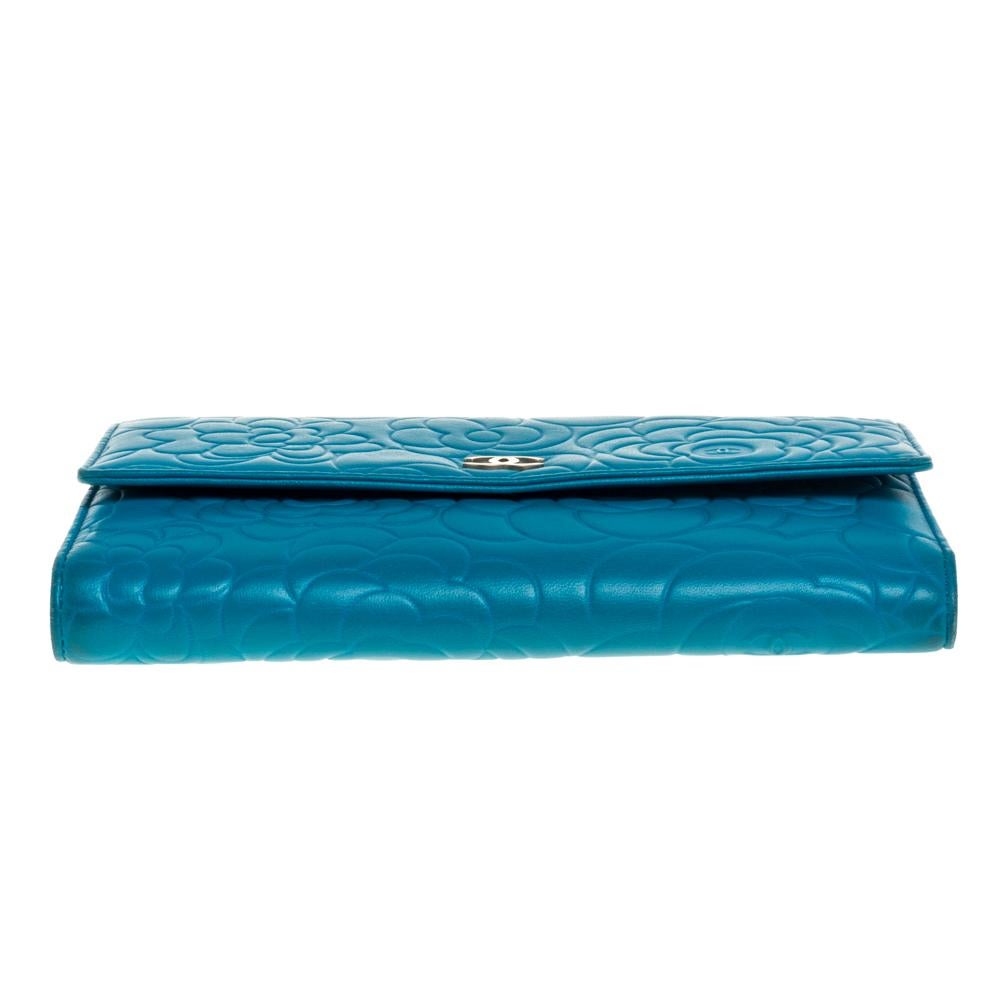 Chanel Turquoise Camellia Embossed Leather Wallet at 1stDibs | chanel ...