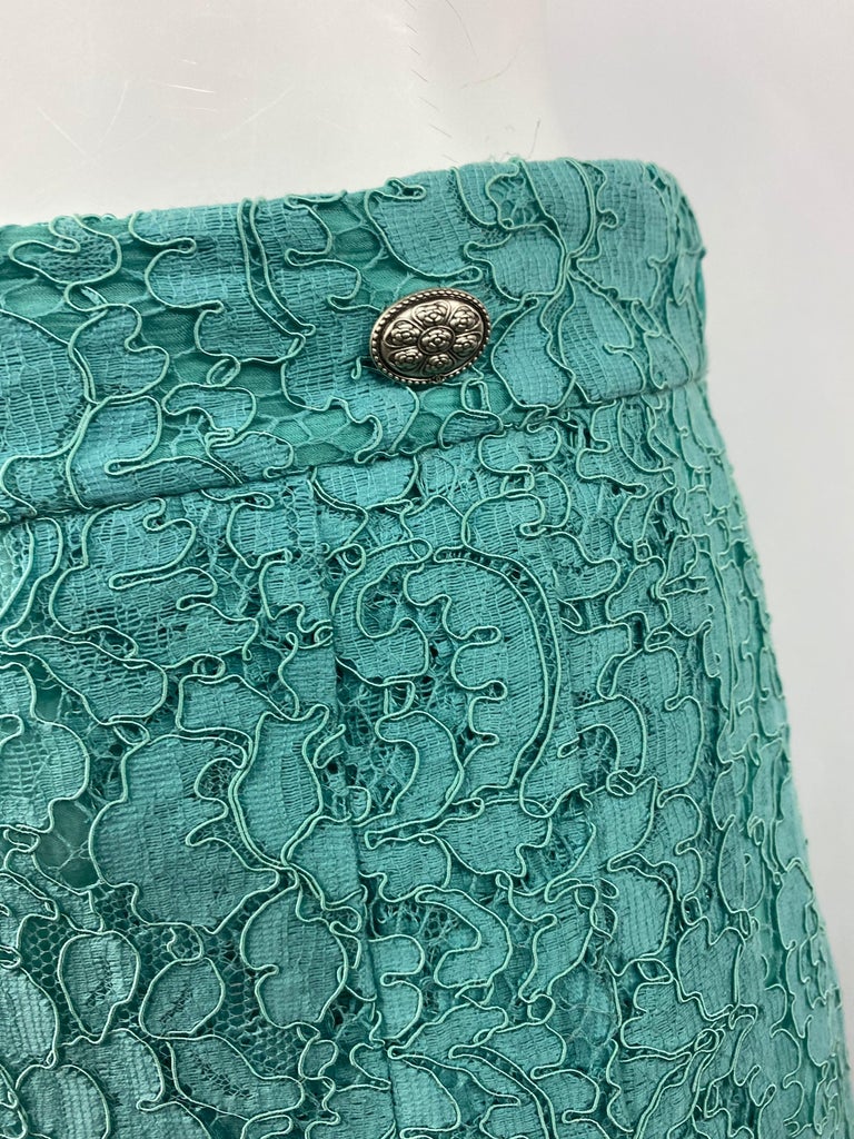 Chanel Turquoise Floral Lace Top and Skirt Set Size 40 For Sale at ...