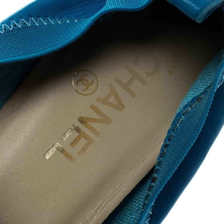 Chanel Turquoise Leather Cork Cap Toe and Raffia Camelia Ballet Flats ...