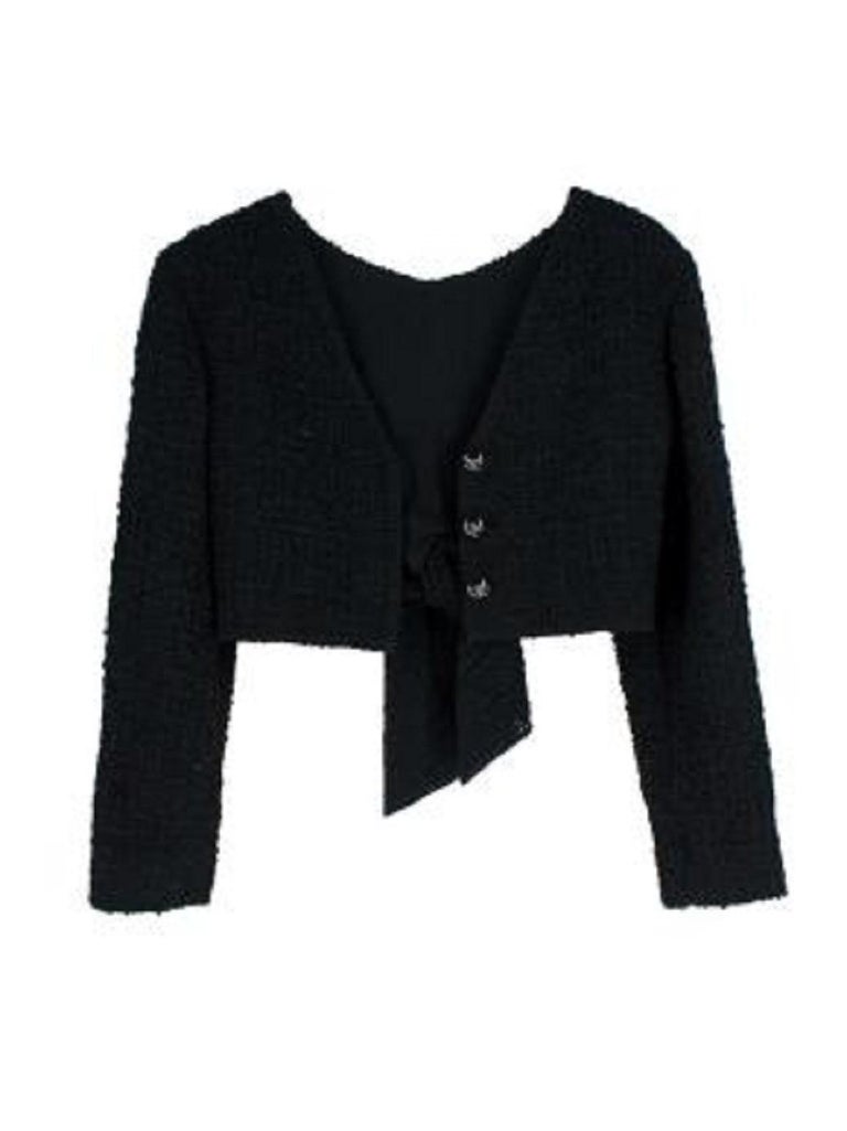 Chanel Tweed Cropped Tie-Front Jacket For Sale at 1stDibs