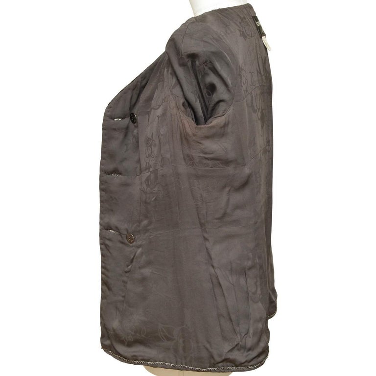 CHANEL Tweed Jacket Coat Silver Metallic 3/4 Sleeve Double Breast 2014 ...