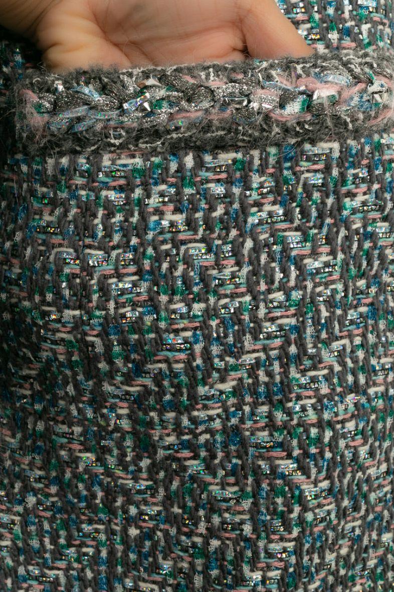 Chanel Tweed Jacket in Blue and Green For Sale at 1stDibs