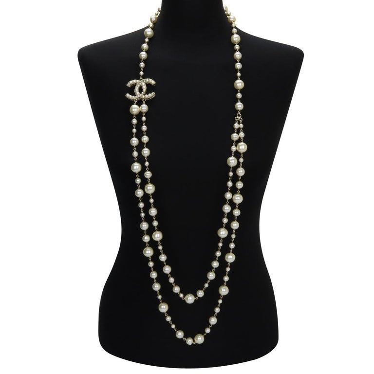 CHANEL Two Strands Pearl Gold Long Necklace 2011 at 1stDibs