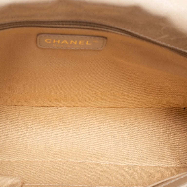 Chanel Two Tone Beige Quilted Glossy Leather Large Boy Flap Bag For ...