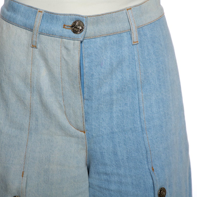 Chanel Two-Tone Denim Cropped Wide Leg Jeans M at 1stDibs | chanel wide ...