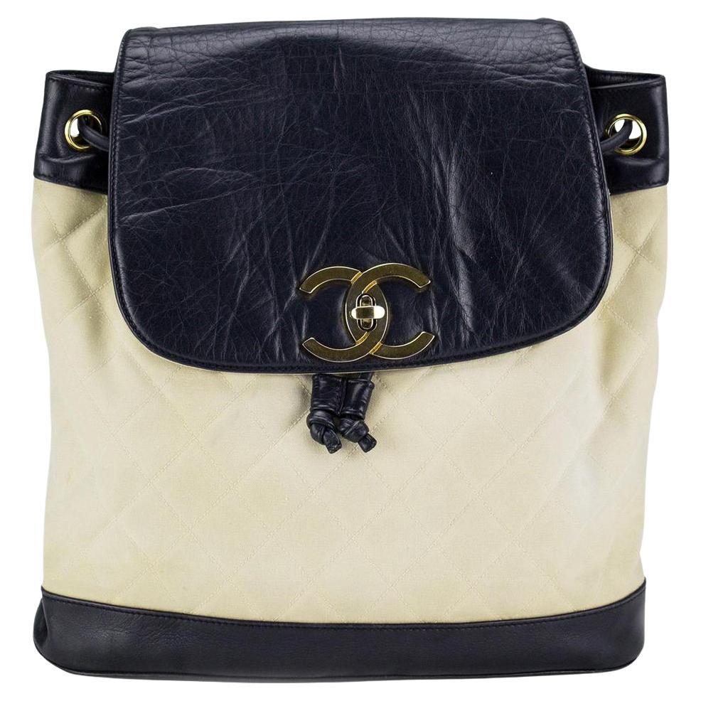 Chanel Two Tone Jumbo Leather and Canvas Rucksack Backpack For Sale at ...