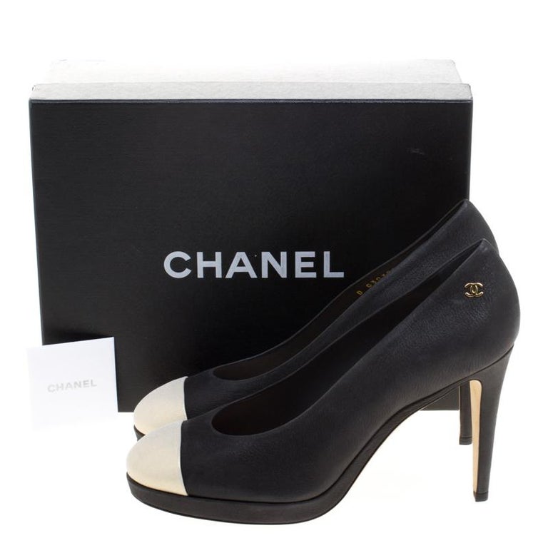 Chanel Two Tone Leather Cap Toe Platform Pumps Size 41 For Sale at 1stDibs