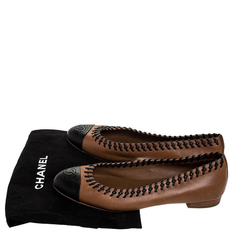 Chanel Two Tone Leather Whip Stitch Detail Ballet Flats Size 38.5 For ...