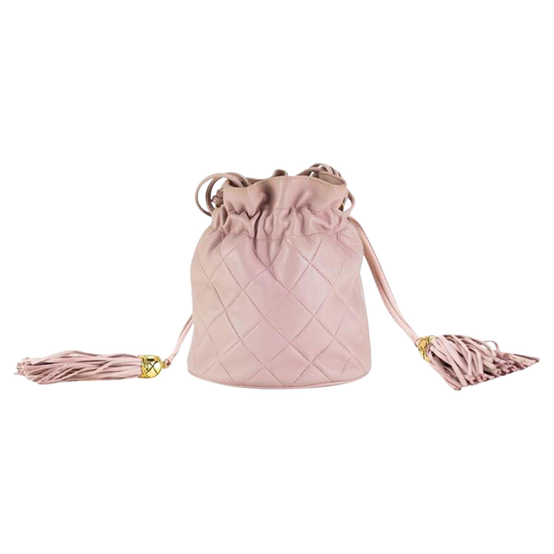 Chanel Two Tone Light Pink Quilted Lambskin Leather Drawstring Bucket ...