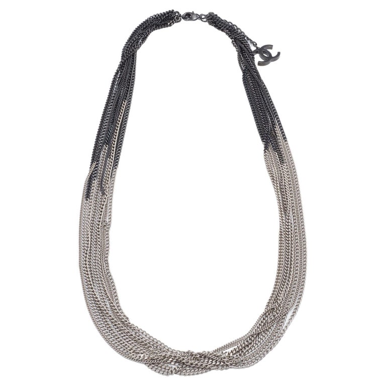 Chanel Two-Tone Metal Chain Multi Layered Necklace For Sale at 1stDibs
