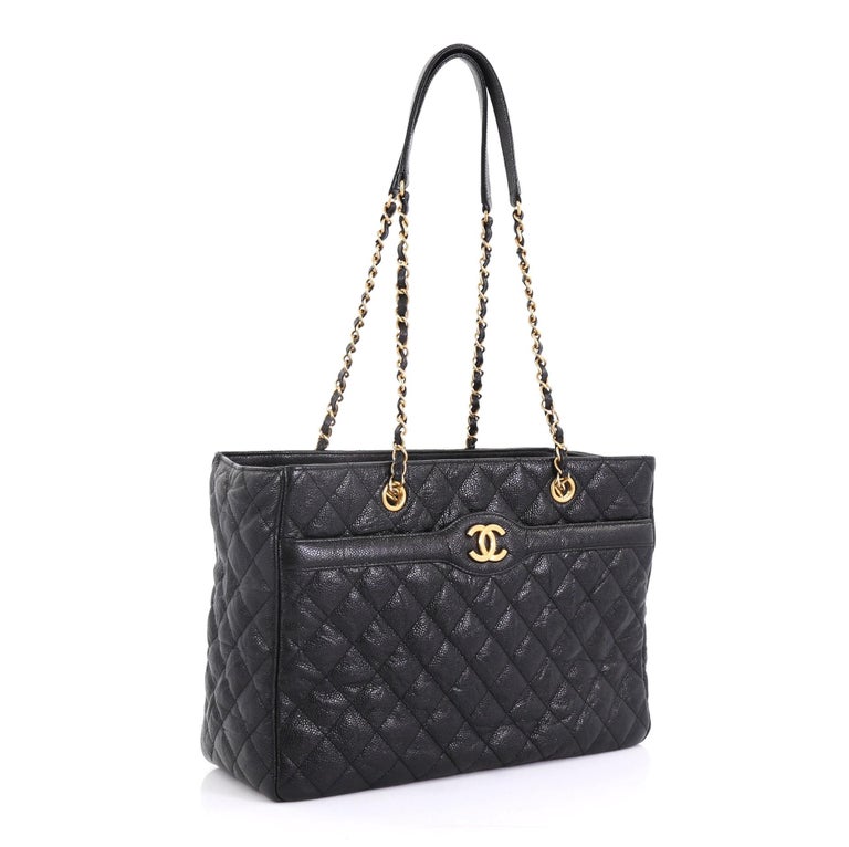 Chanel Two Tone Shopping Tote Quilted Caviar Large at 1stDibs