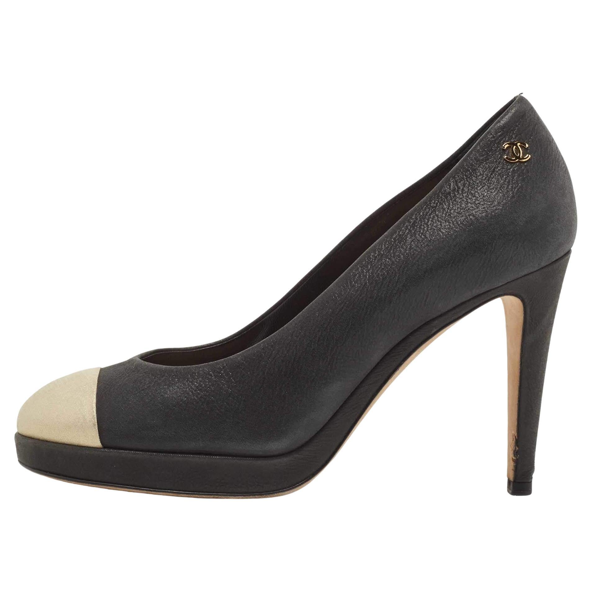 Chanel Two Tone Suede CC Cap Toe Platform Pumps Size 36.5 For Sale at ...