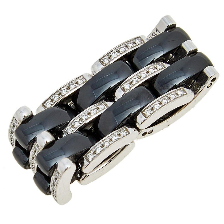 Chanel Ultra Diamond Black Ceramic 18k White Gold Band Ring Size 50 For ...