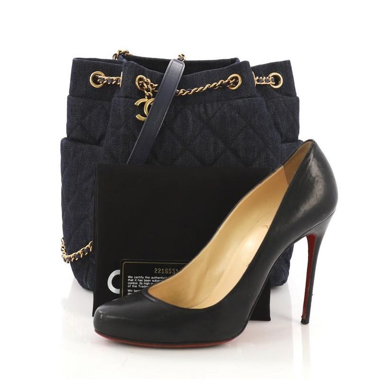 Chanel Urban Spirit Drawstring Bag Quilted Denim Small at 1stDibs