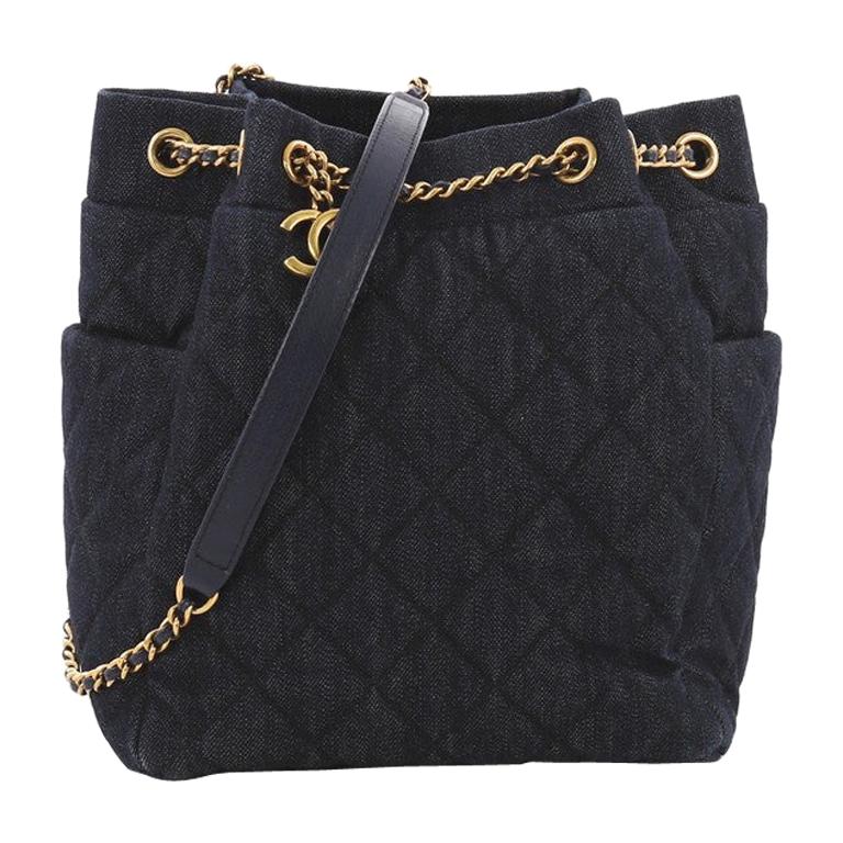 Chanel Urban Spirit Drawstring Bag Quilted Denim Small at 1stDibs