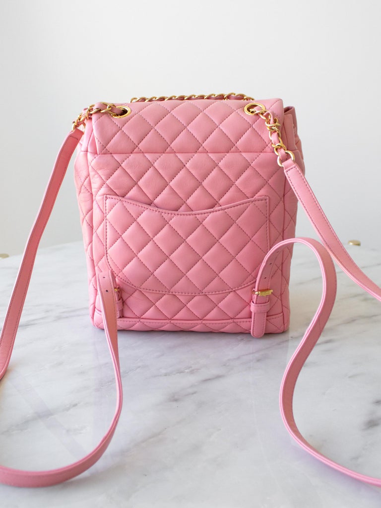 Chanel Urban Spirit Pink Quilted Lambskin Leather Gold CC Backpack at ...