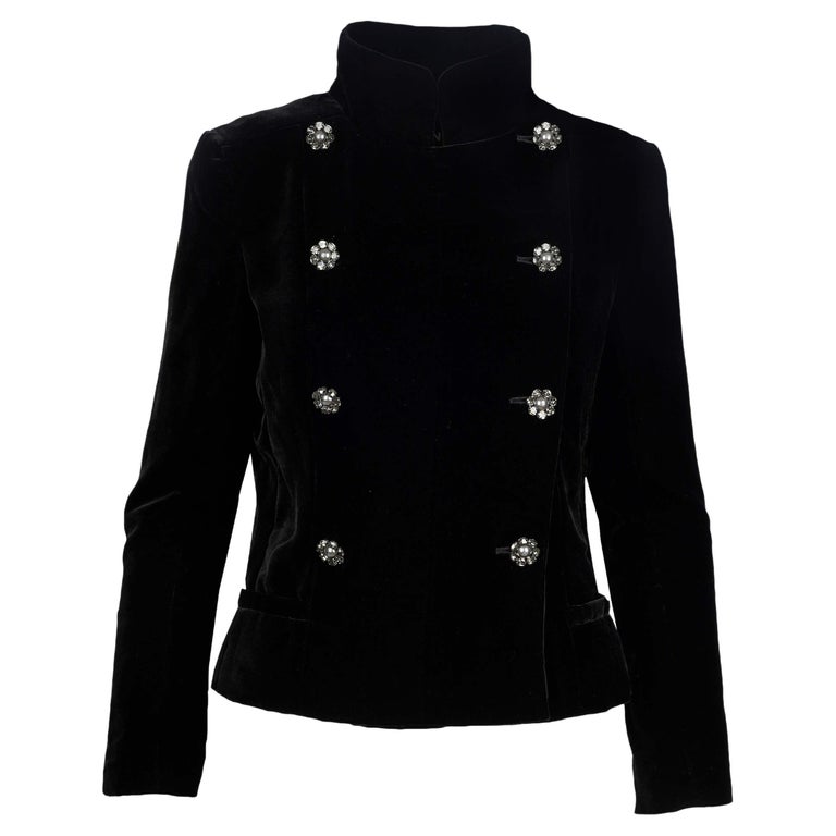 Chanel Velvet Jacket with Stone Buttons For Sale at 1stDibs