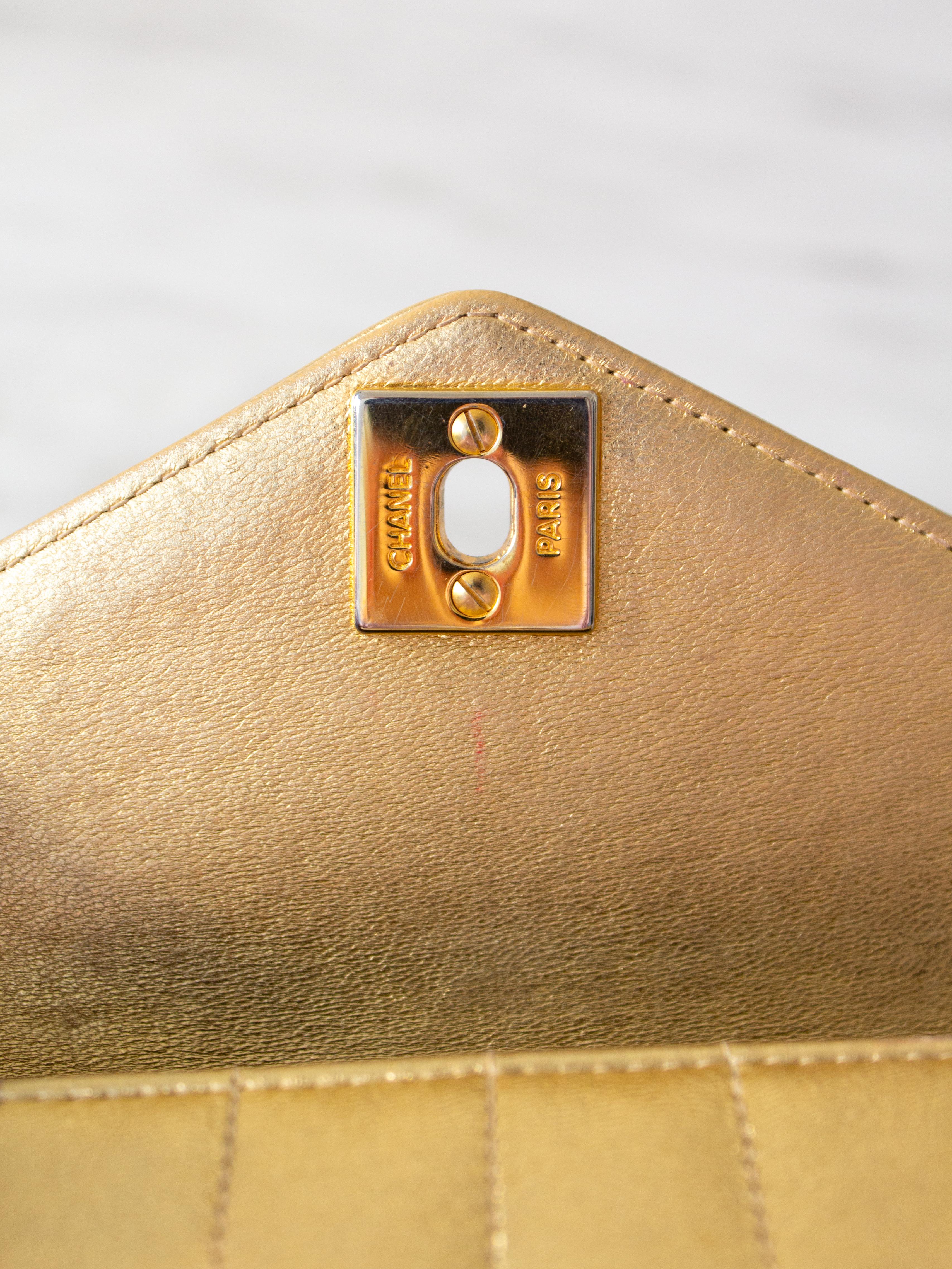 Chanel Vintage 1980s Mini Trapezoid Gold Metallic Lambskin Leather ...