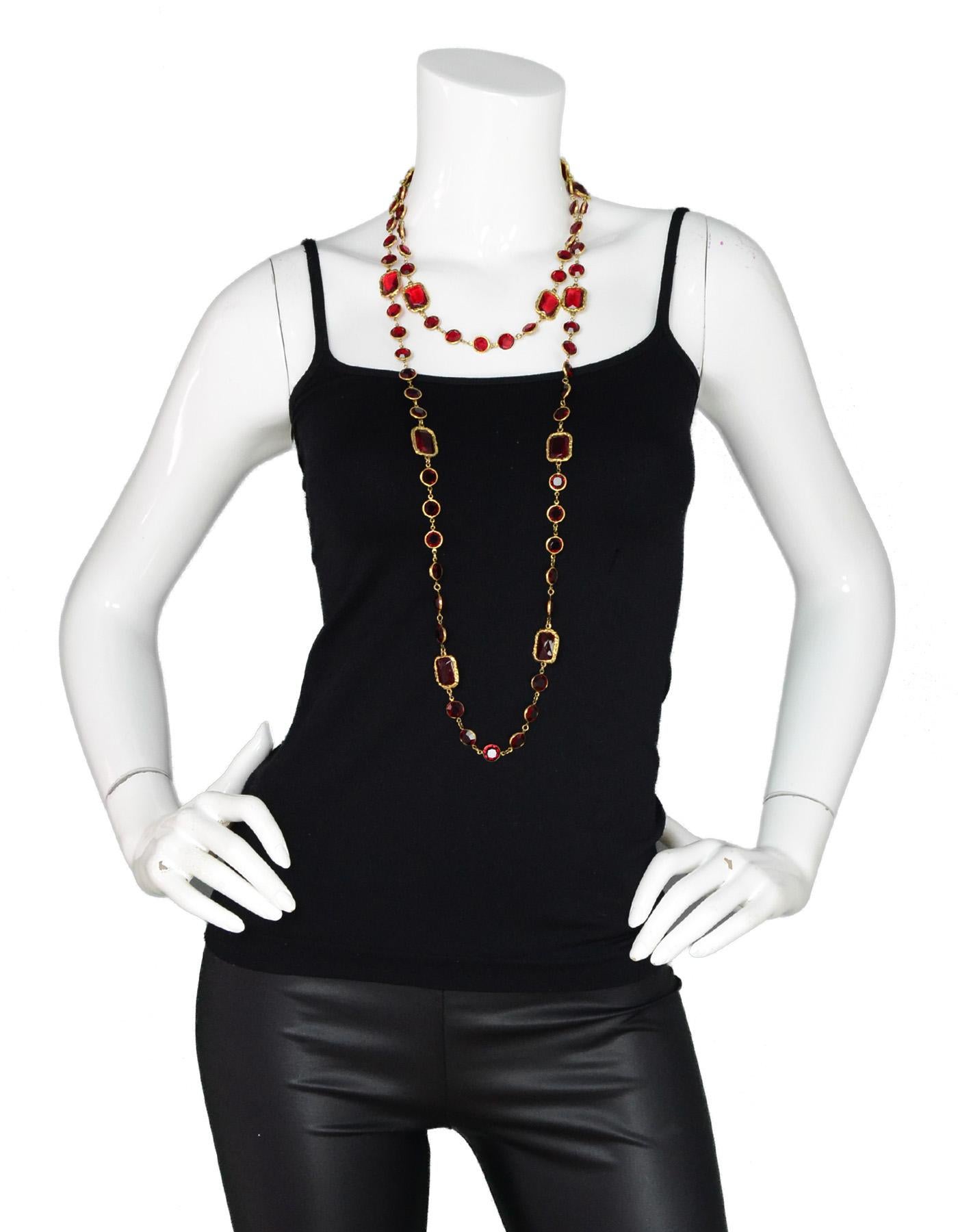 Chanel Vintage 1981 Red Crystal Chicklet Sautoir Long 60" Necklace For ...