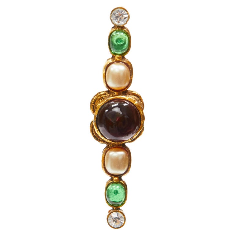 CHANEL Vintage 1985 gold gripoix pearl crystal jewel pin brooch For ...