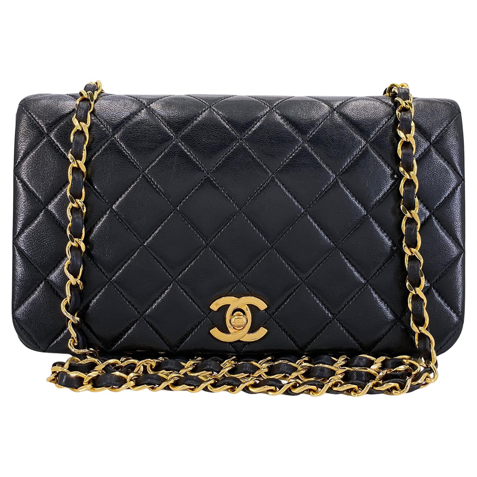 Chanel Vintage 1990 Noir Lambskin Timeless Full Flap Bag 24k GHW 68198 ...