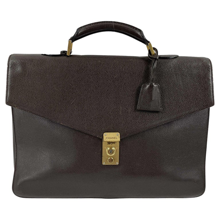 CHANEL Vintage 1990's Brown / Gold Caviar Leather Briefcase 'Chanel ...