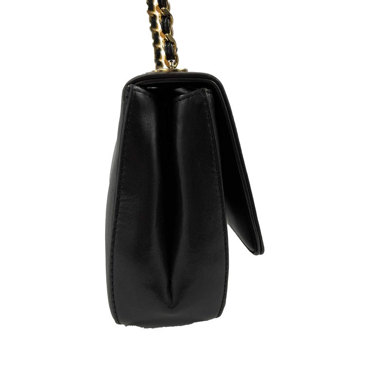 CHANEL Vintage 1990's Camellia Mini Evening Flap Black Crossbody at 1stDibs