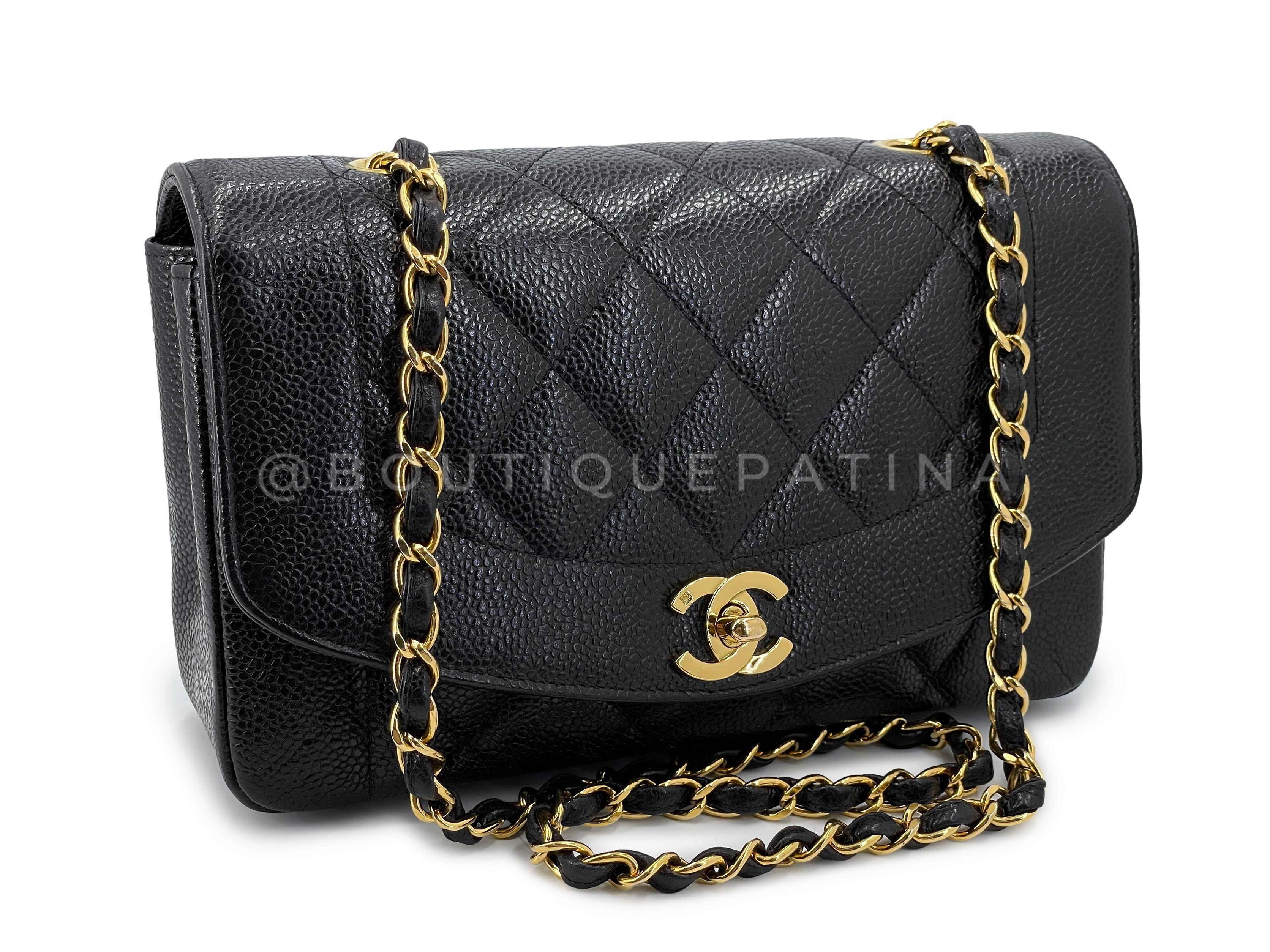 Chanel Vintage 1994 Black Caviar Small Diana Flap Bag 24k GHW 67643 For ...