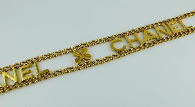 Chanel Vintage Gold Toned Chain Belt with Chanel Letters and Clovers ...