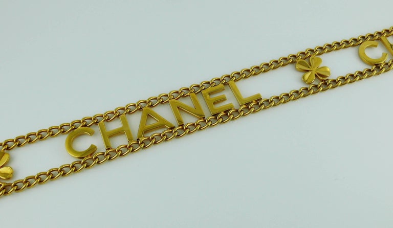 Chanel Vintage Gold Toned Chain Belt with Chanel Letters and Clovers ...