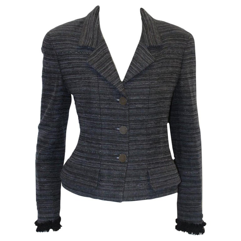Chanel Vintage 1999 Fall Cropped Blue/Grey Jacket 40 For Sale at 1stDibs