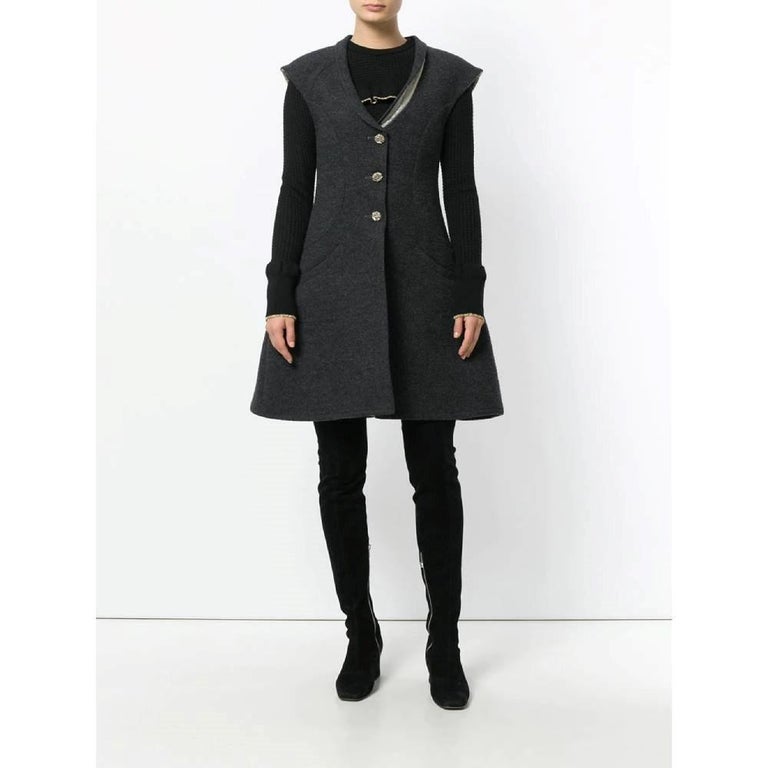Chanel Vintage 2000s dark grey mid-length vest-overcoat dress For Sale ...