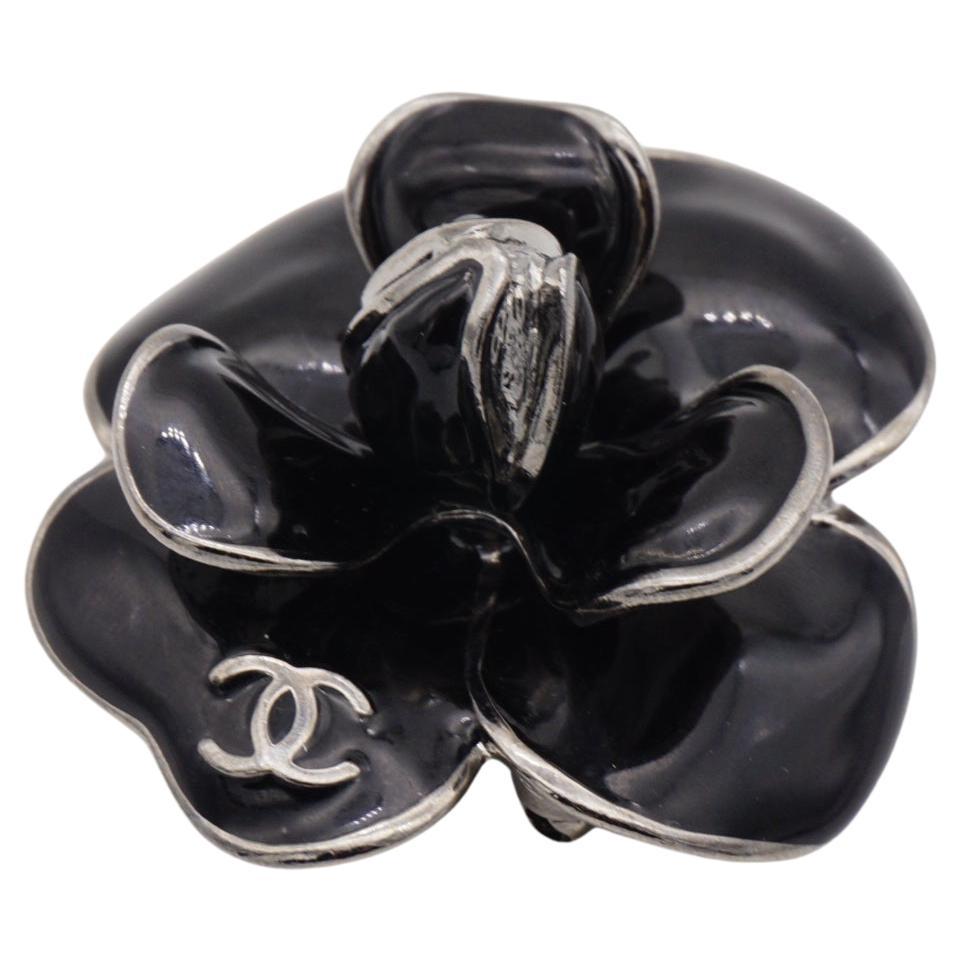 Chanel Vintage 2006 Black Camellia Flower Logo Coco CC Chunky Brooch ...