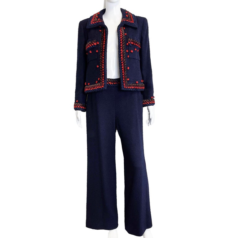 CHANEL- Vintage 90s 97A Boucle Jacket and Pant Set - Navy Blue - 42 US ...