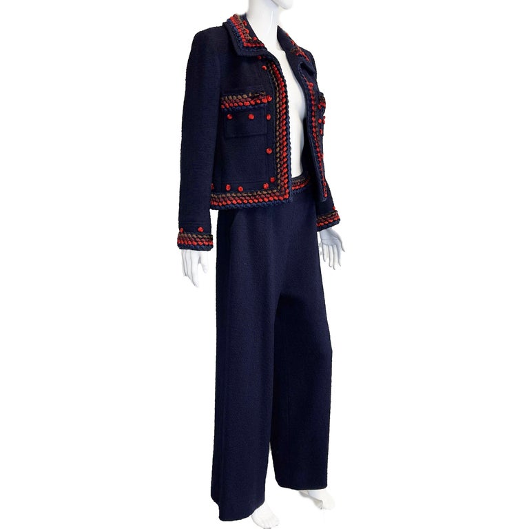 CHANEL- Vintage 90s 97A Boucle Jacket and Pant Set - Navy Blue - 42 US ...
