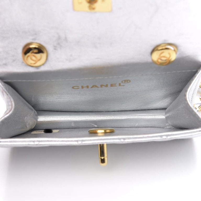 Chanel Vintage 90's Micro Mini Metallic Silver Quilted Classic Flap Bag ...