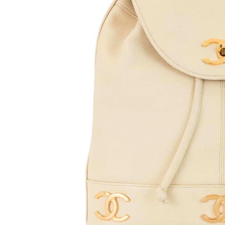 Chanel Vintage 90’s Beige Cream Triple CC Backpack For Sale at 1stDibs ...