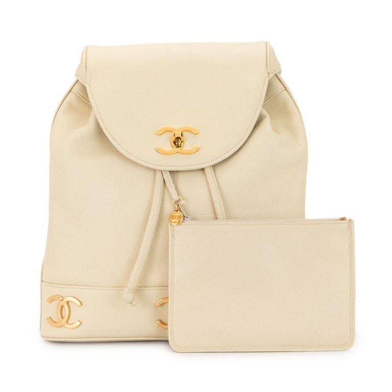 Chanel Vintage 90’s Beige Cream Triple CC Backpack For Sale at 1stDibs ...