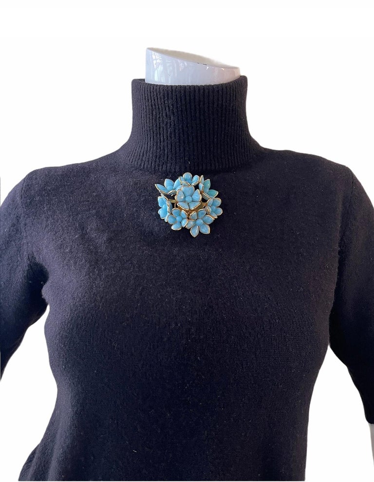 Chanel Vintage '90s Turquoise Gripoix Glass Floral Brooch For Sale at ...